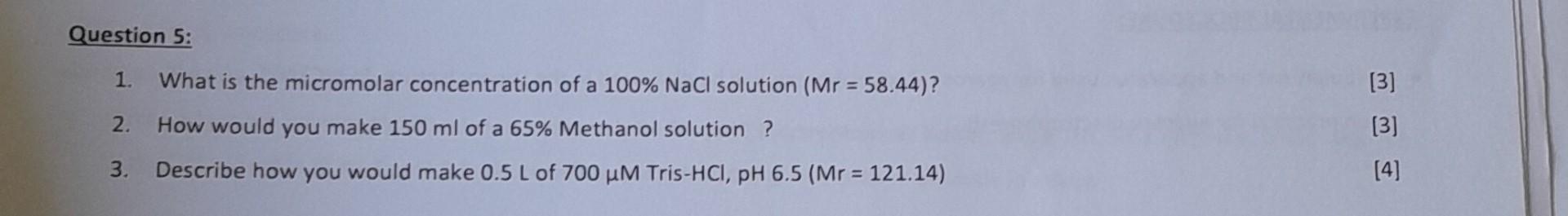 Solved Question 5: 1. What is the micromolar concentration | Chegg.com