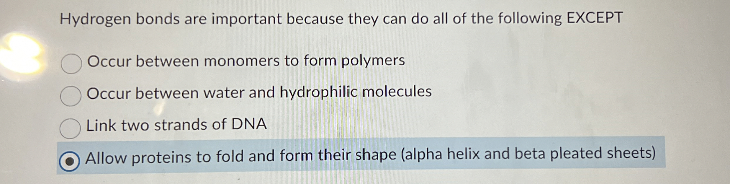 Solved Hydrogen bonds are important because they can do all | Chegg.com