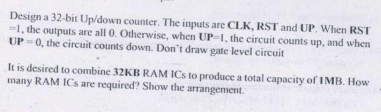 Solved Design a 32-bit Up/down counter. The inputs are CLK, | Chegg.com