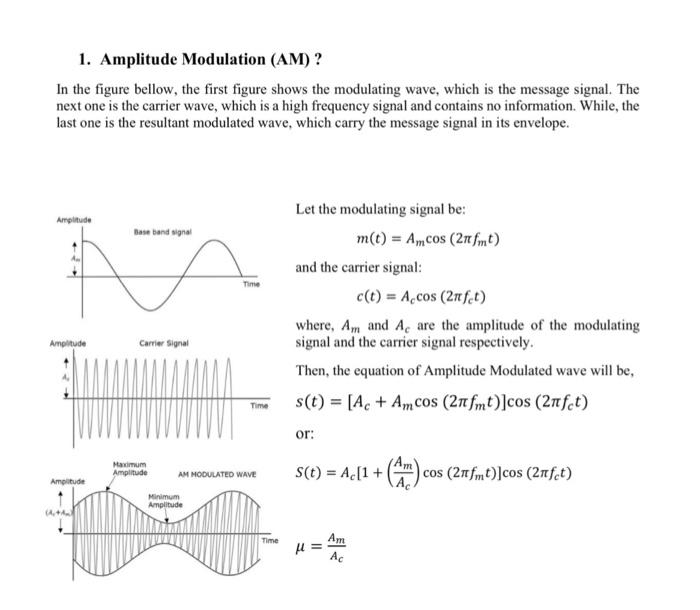 1. Amplitude Modulation (AM)? In the figure bellow, | Chegg.com