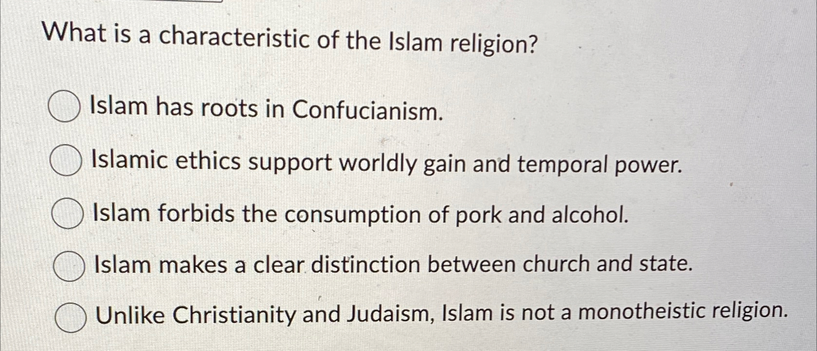 Solved What is a characteristic of the Islam religion?Islam | Chegg.com