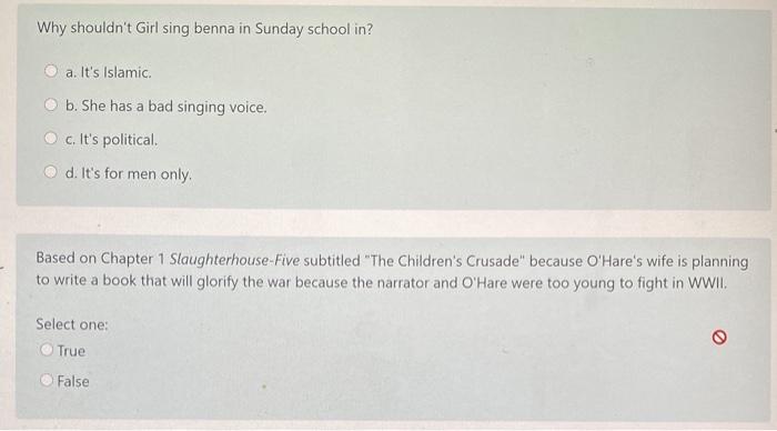 Why shouldn't Girl sing benna in Sunday school in? a. | Chegg.com
