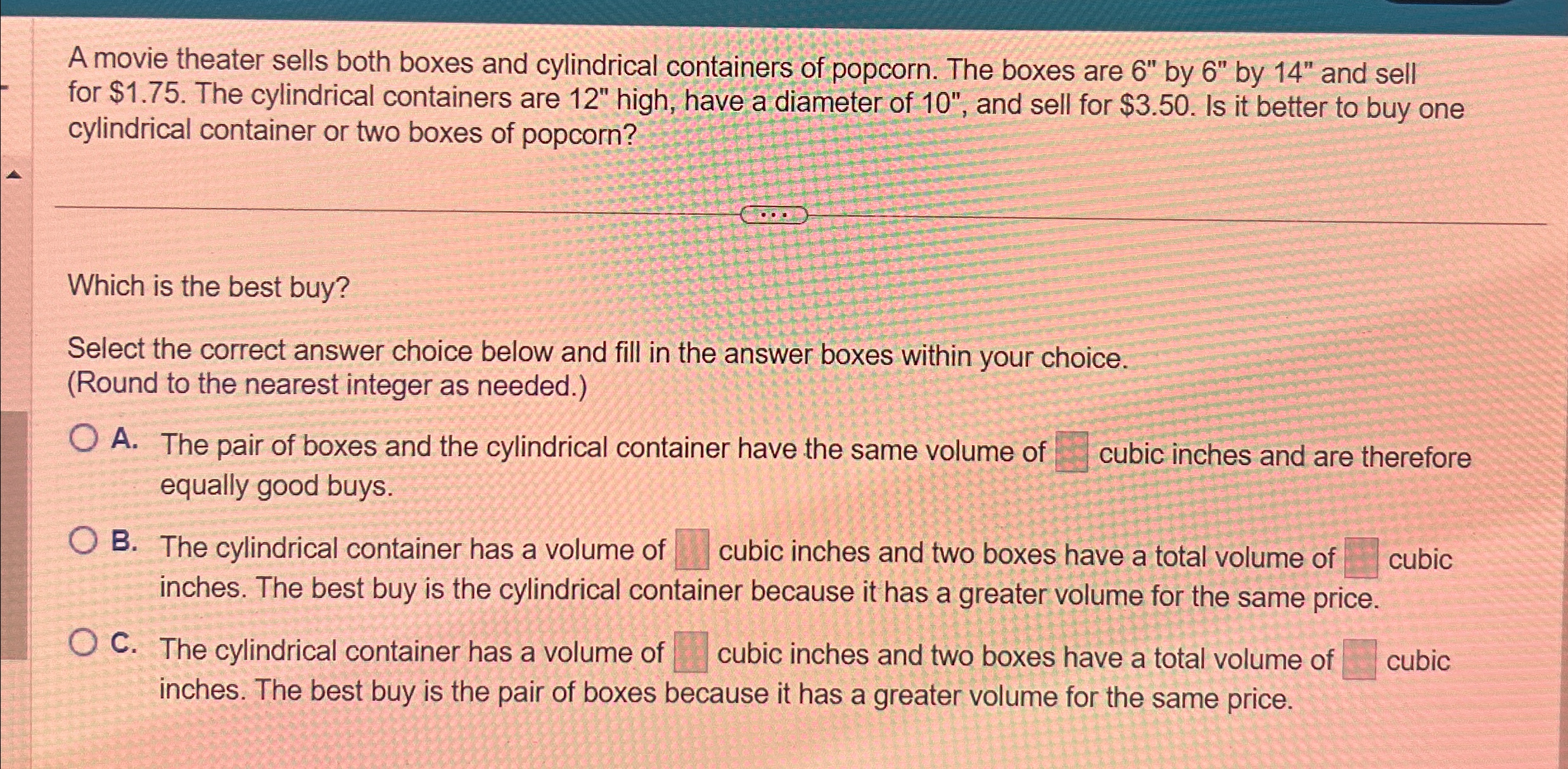 Solved A movie theater sells both boxes and cylindrical | Chegg.com