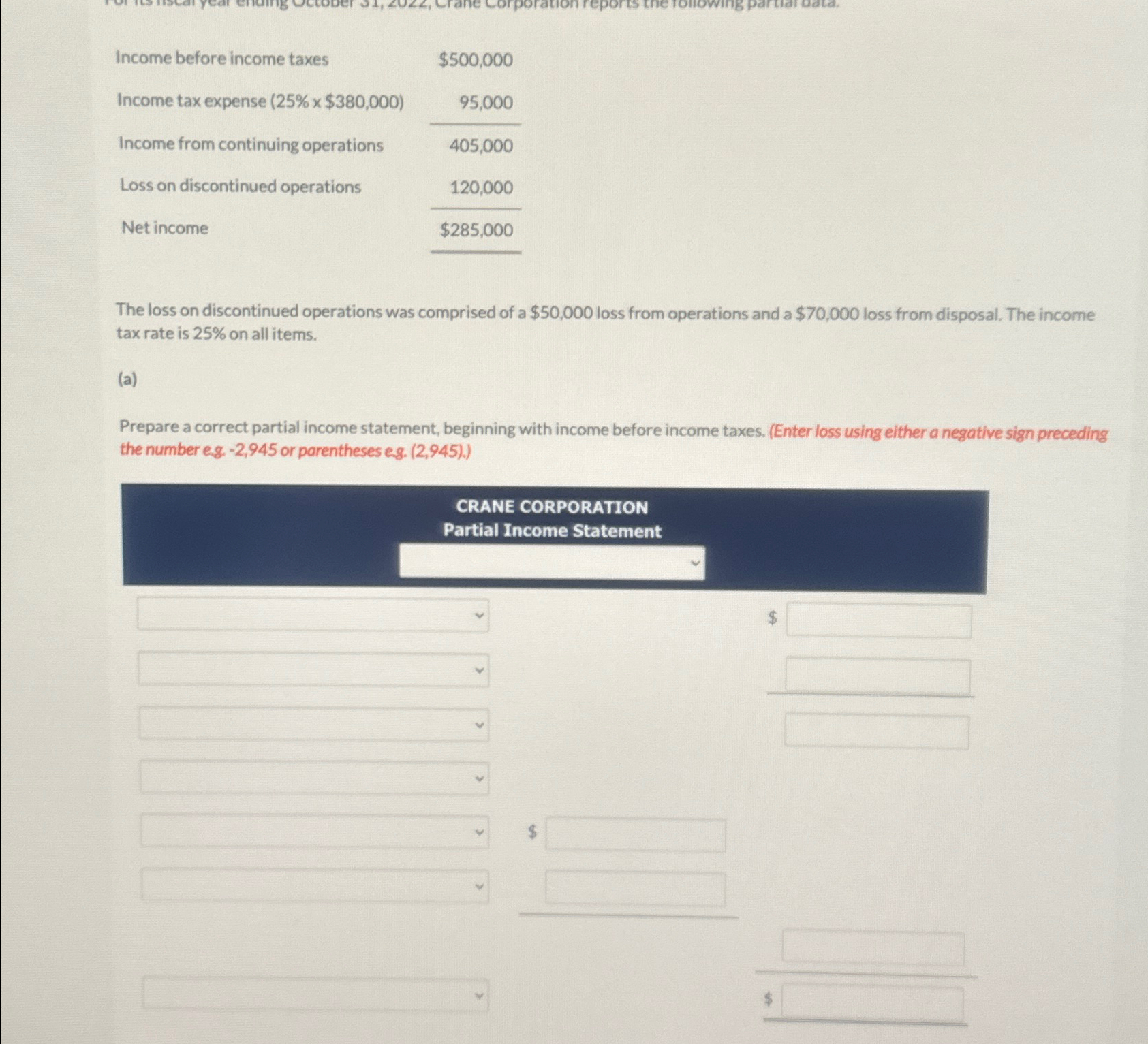 Solved \table[[Income before income taxes,$500,000 | Chegg.com