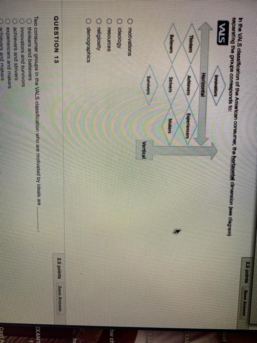 Solved 25 points SA In the VALS classification of the | Chegg.com