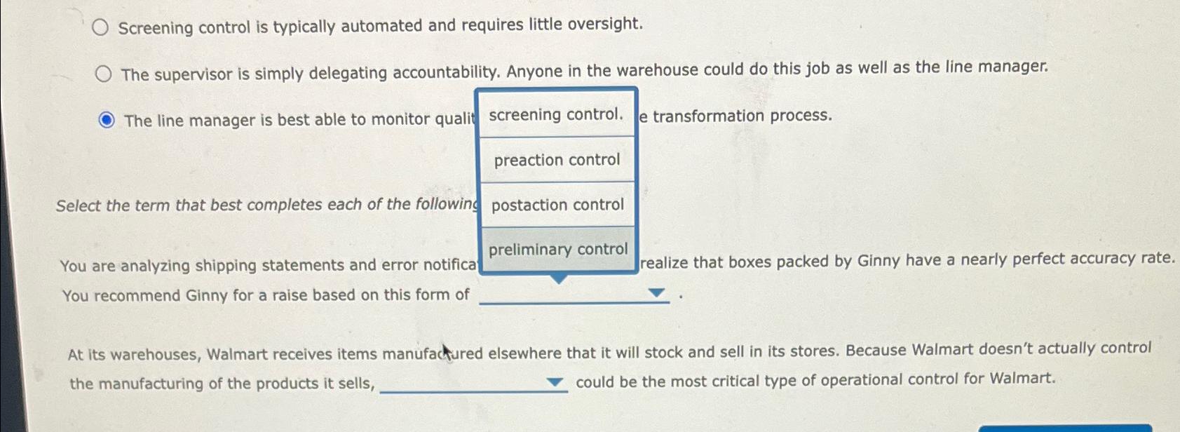 Solved Screening control is typically automated and requires | Chegg.com