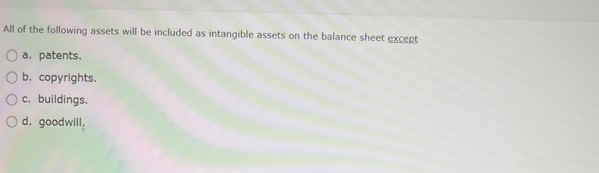 Solved All of the following assets will be included as | Chegg.com