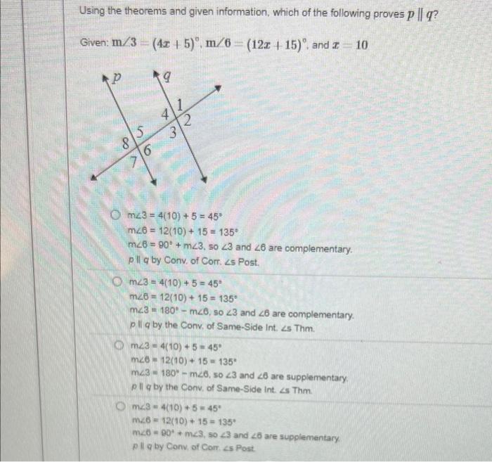 Solved Using the theorems and given information, which of | Chegg.com