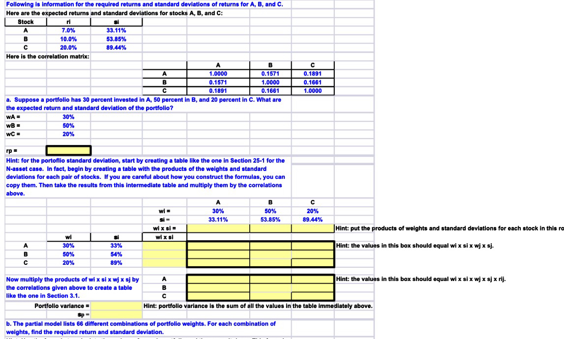 Solved Following is information for the required returns and | Chegg.com