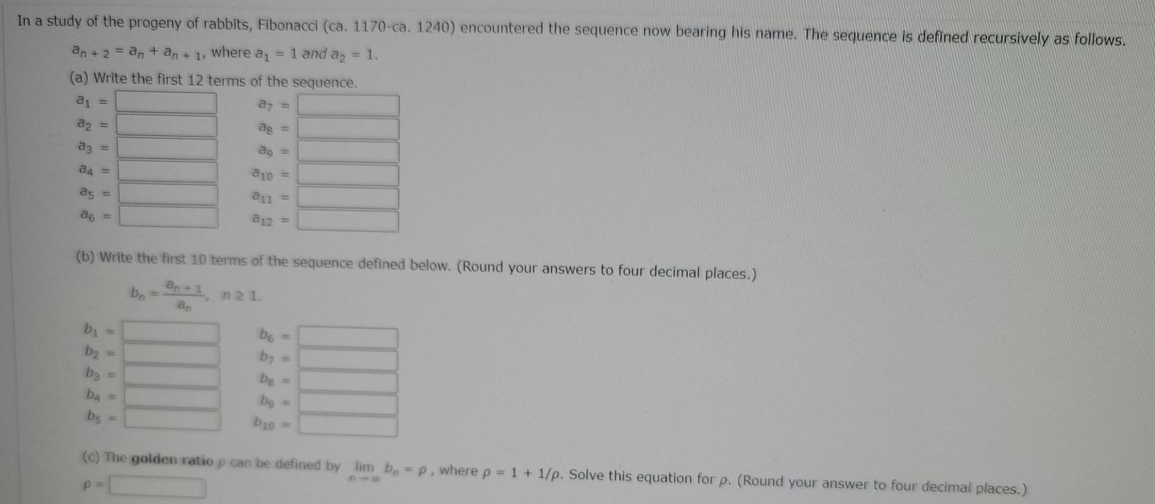 Solved In a study of the progeny of rabbits, Fibonacci | Chegg.com