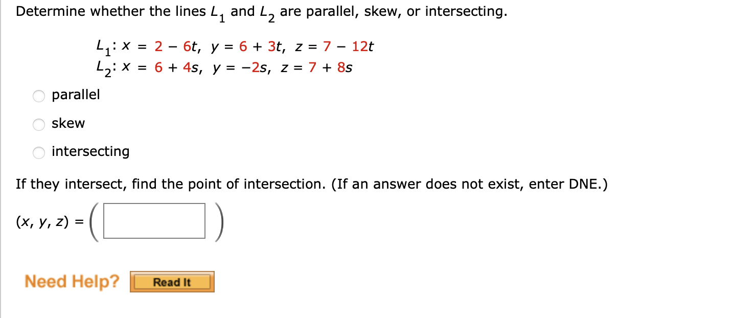 Solved Determine whether the lines L1 ﻿and L2 ﻿are parallel, | Chegg.com