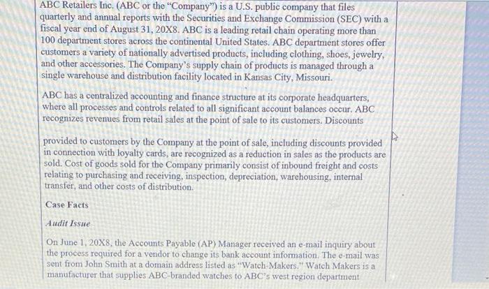 Solved ABC Retailers Inc. ( ABC or the "Company") is a U.S. | Chegg.com