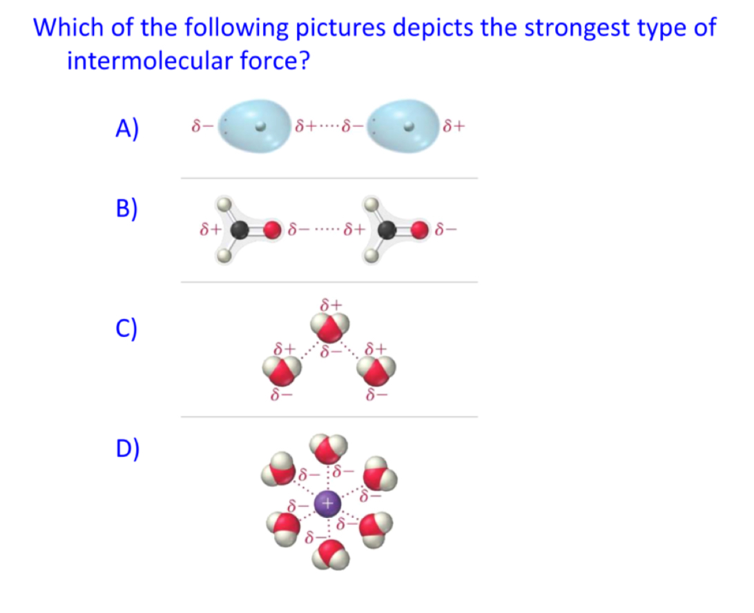 Solved Which of the following pictures depicts the strongest | Chegg.com