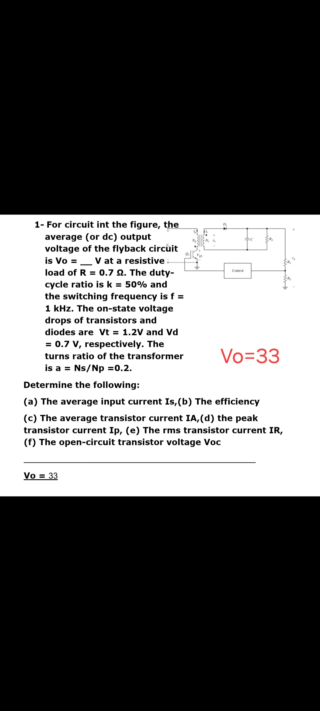 Solved 1- ﻿For circuit int the figure, thiaverage (or dc) | Chegg.com