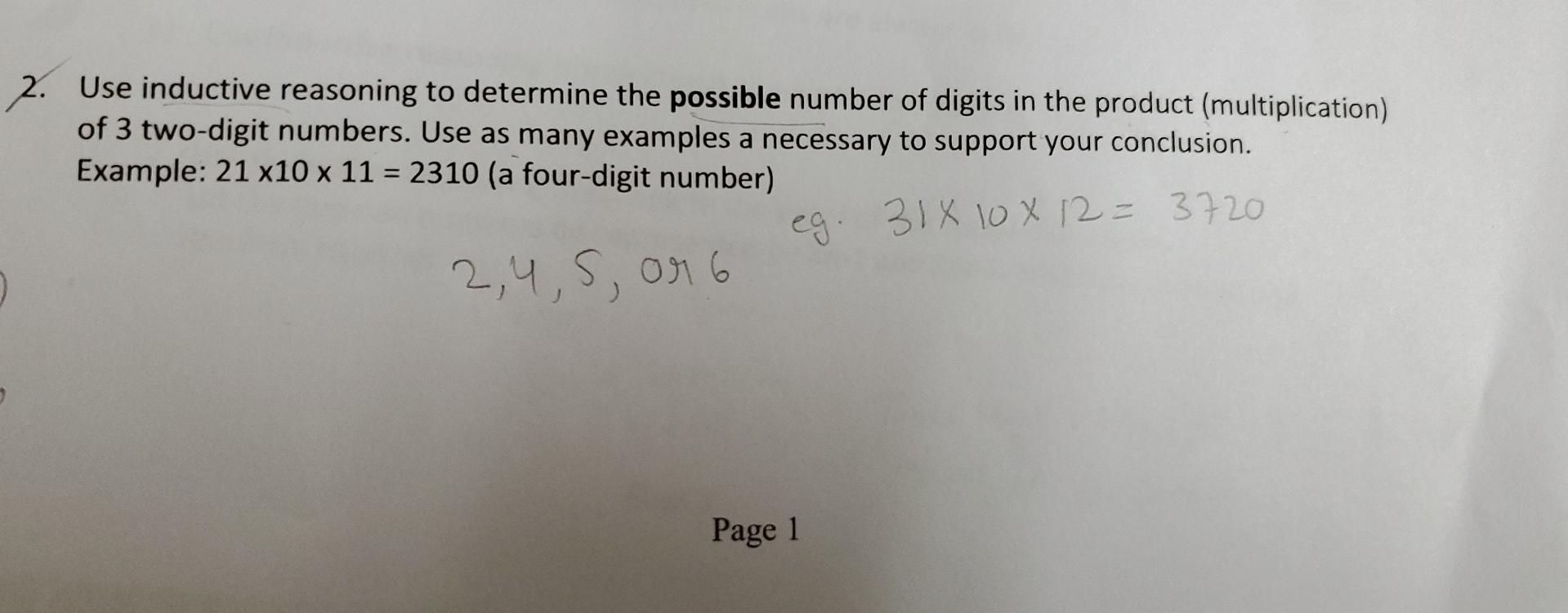 Solved 2. Use inductive reasoning to determine the possible | Chegg.com