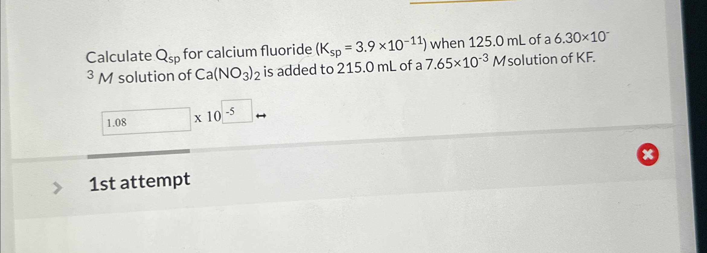 Solved Calculate Qsp ﻿for calcium fluoride ) ﻿when 125.0mL | Chegg.com