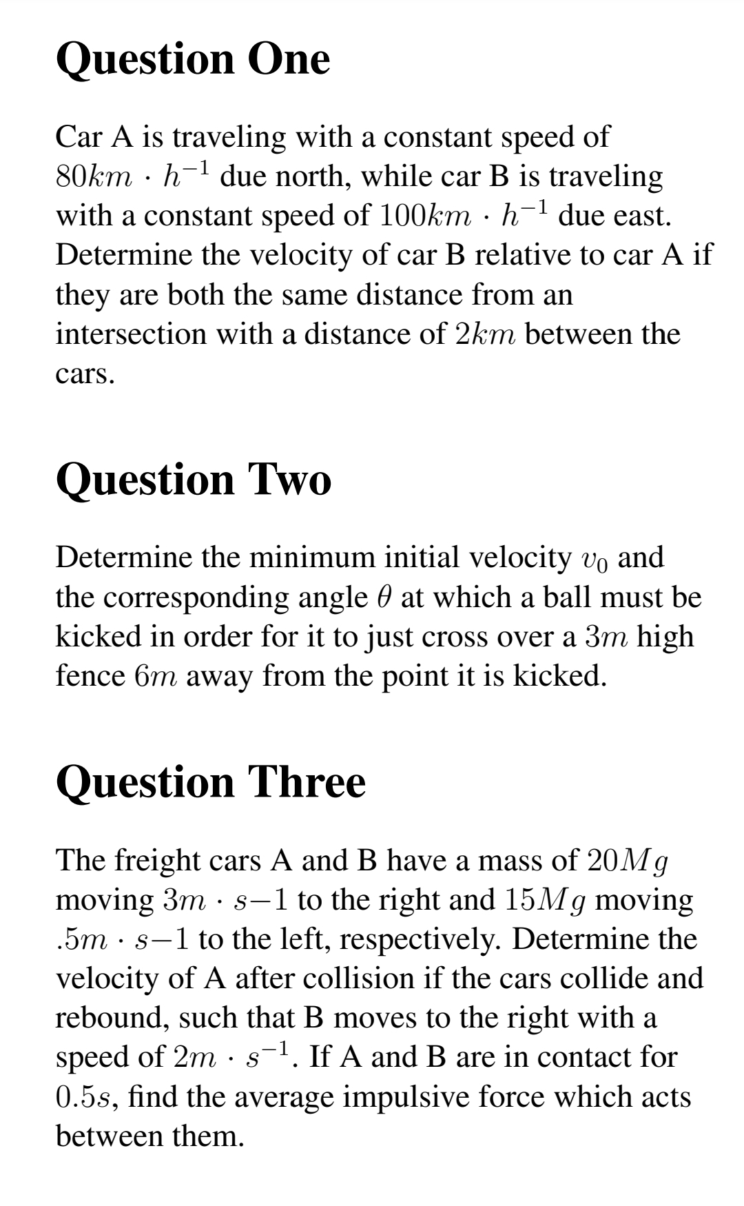 Solved Question OneCar A is traveling with a constant speed | Chegg.com