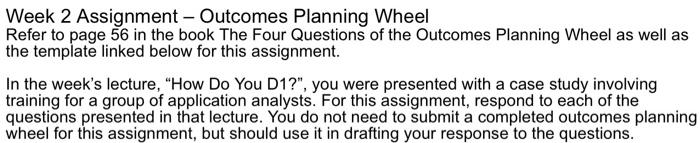 Solved Week 2 Assignment - Outcomes Planning Wheel Refer to | Chegg.com