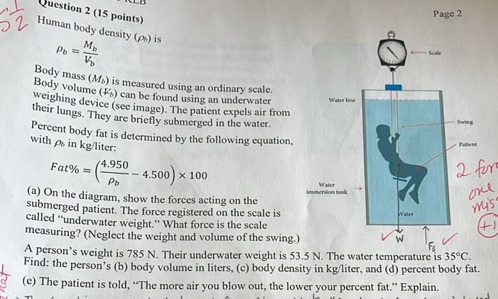 Solved Question 2 ( 15 ﻿points)Page 2Human body density (ρb) | Chegg.com