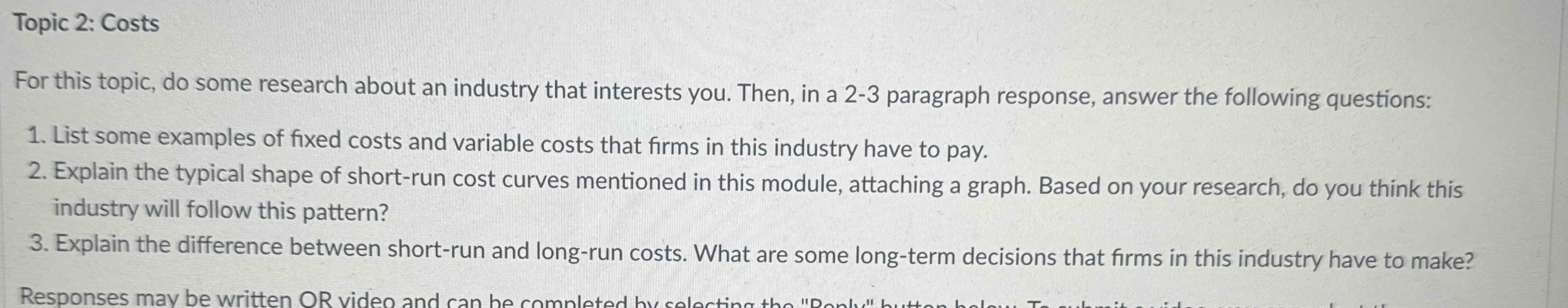 Solved Topic 2: CostsFor this topic, do some research about | Chegg.com