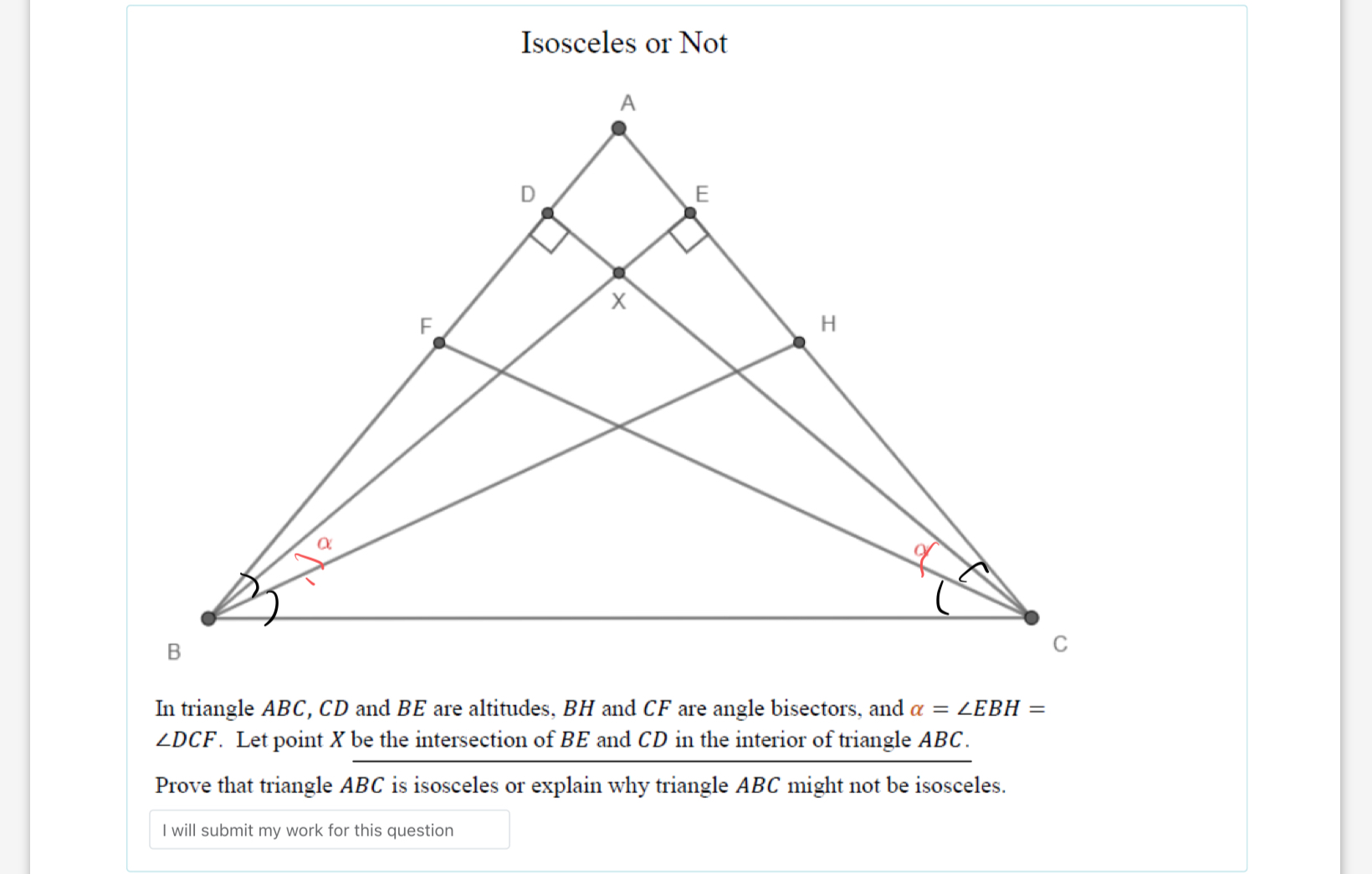 Solved Isosceles or NotEIn triangle ABC,CD ﻿and BE ﻿are | Chegg.com