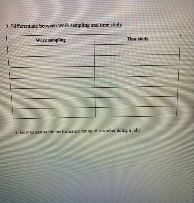 Solved 2. Differentiate between work sampling and time | Chegg.com