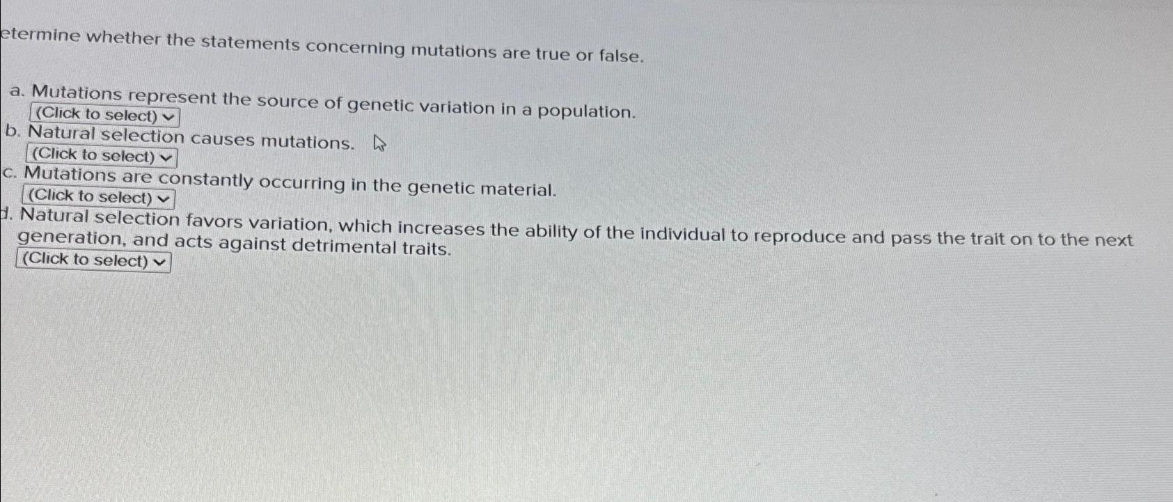 Solved etermine whether the statements concerning mutations | Chegg.com