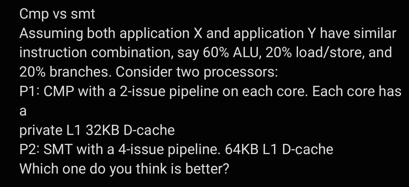 Solved Cmp vs smt Assuming both application X and | Chegg.com
