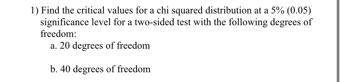 Solved Find the critical values for a chi squared | Chegg.com