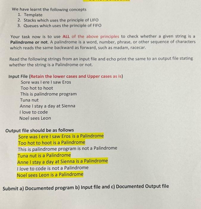 Solved We have learnt the following concepts 1. Template 2. | Chegg.com