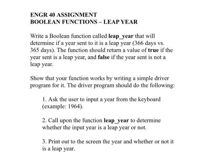 Solved Engr 40 Assignment Boolean Functions Leap Year Write 6321