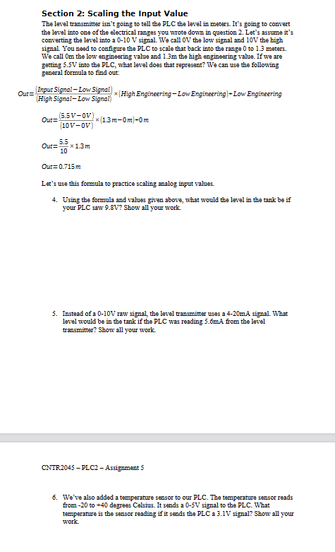 Solved Section 2: Scaling the Input ValueThe level | Chegg.com