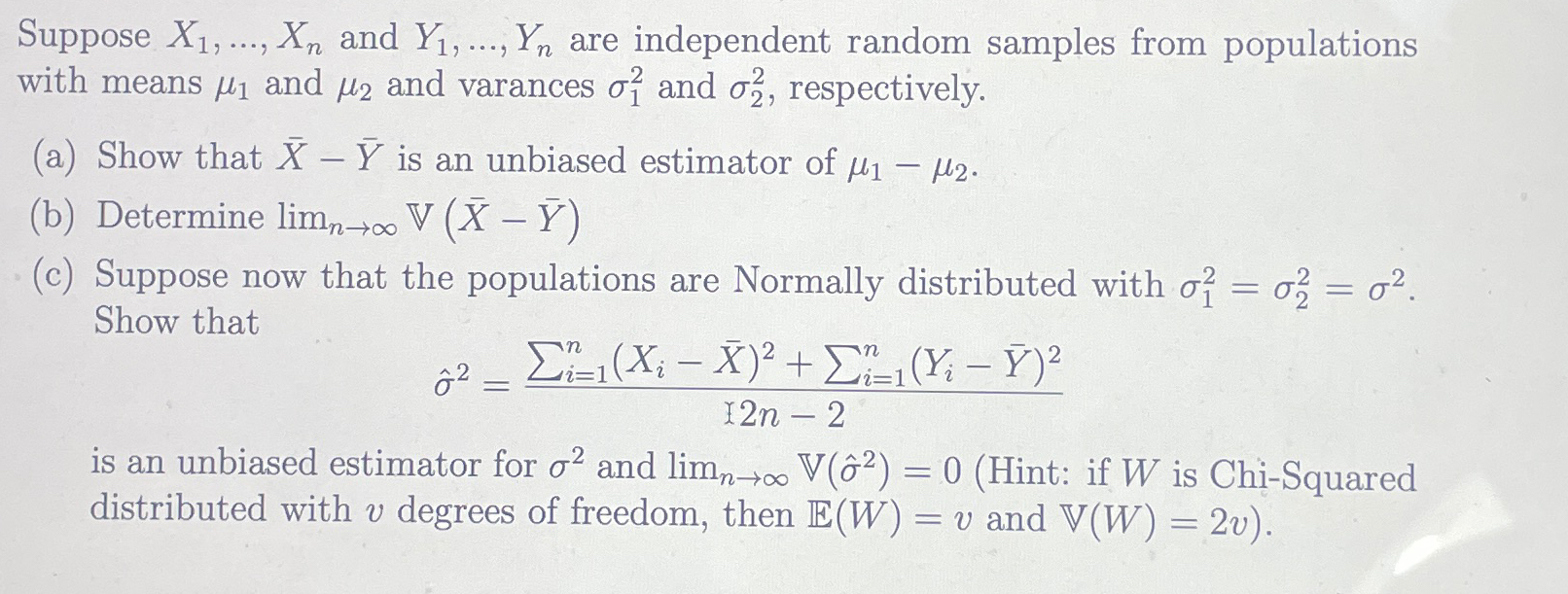 Solved Suppose x1,dots,xn ﻿and Y1,dots,Yn ﻿are independent | Chegg.com
