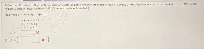 Solved Solve the LP problem. If no optimal solution exists, | Chegg.com