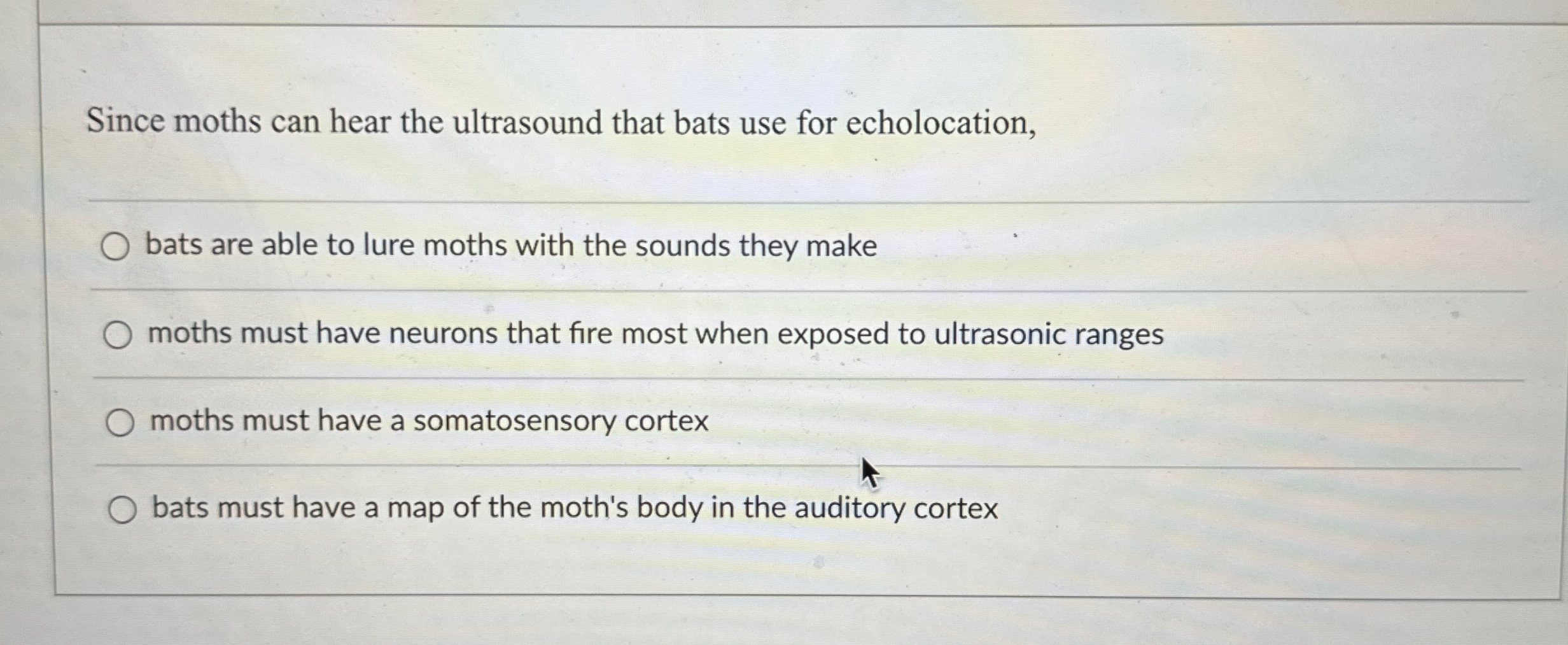 Solved Since moths can hear the ultrasound that bats use for | Chegg.com