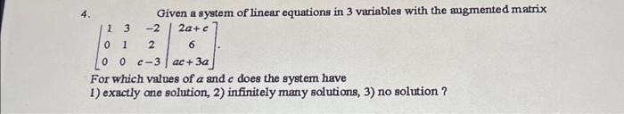 Solved 4. Given a system of linear equations in 3 variables | Chegg.com