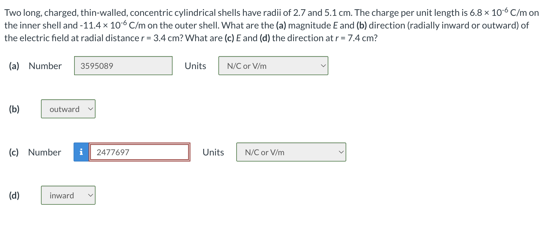 Solved Two long, charged, thin-walled, concentric | Chegg.com