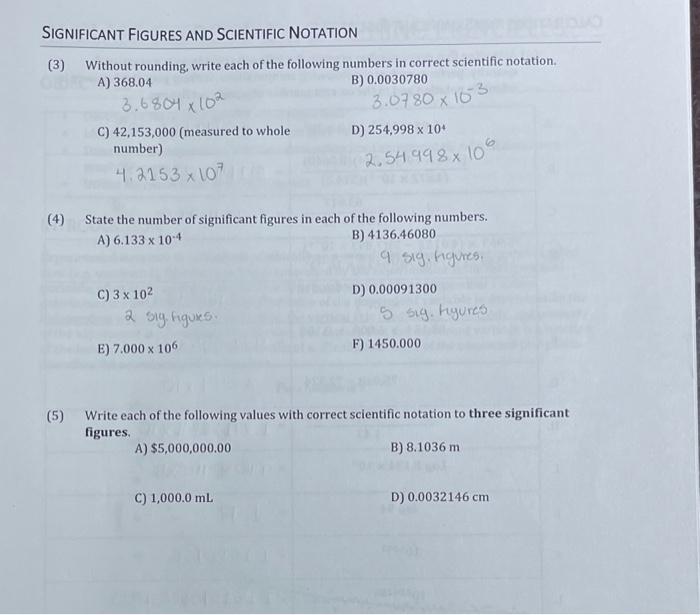 Solved SIGNIFICANT FIGURES AND SCIENTIFIC NOTATION (3) | Chegg.com