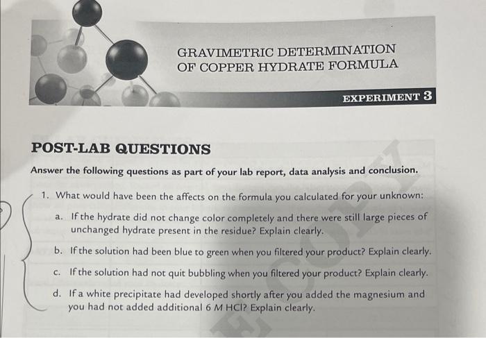 POST-LAB QUESTIONS Answer the following questions as | Chegg.com