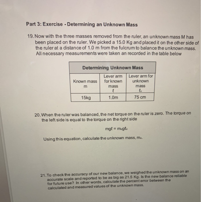 Solved Part 3: Exercise - Determining an Unknown Mass 19. | Chegg.com