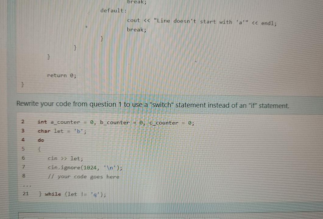 Solved Examine readinput.cpp to see the syntax of a switch | Chegg.com