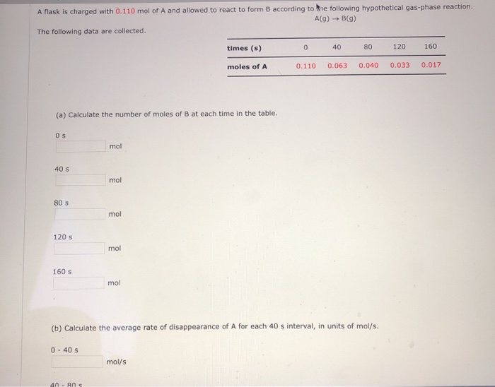 Solved A flask is charged with 0.110 mol of A and allowed to | Chegg.com