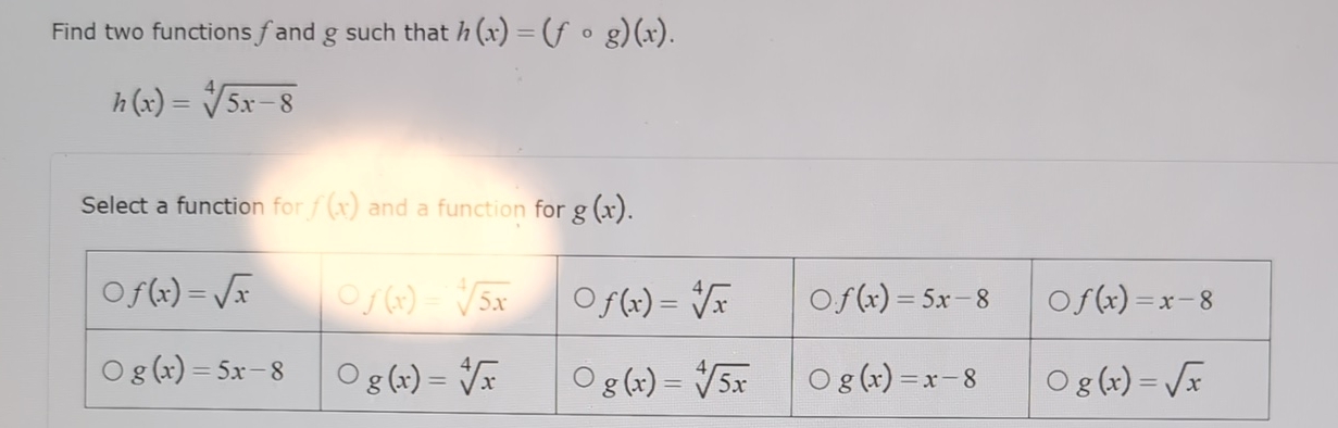Solved Find two functions f ﻿and g ﻿such that | Chegg.com