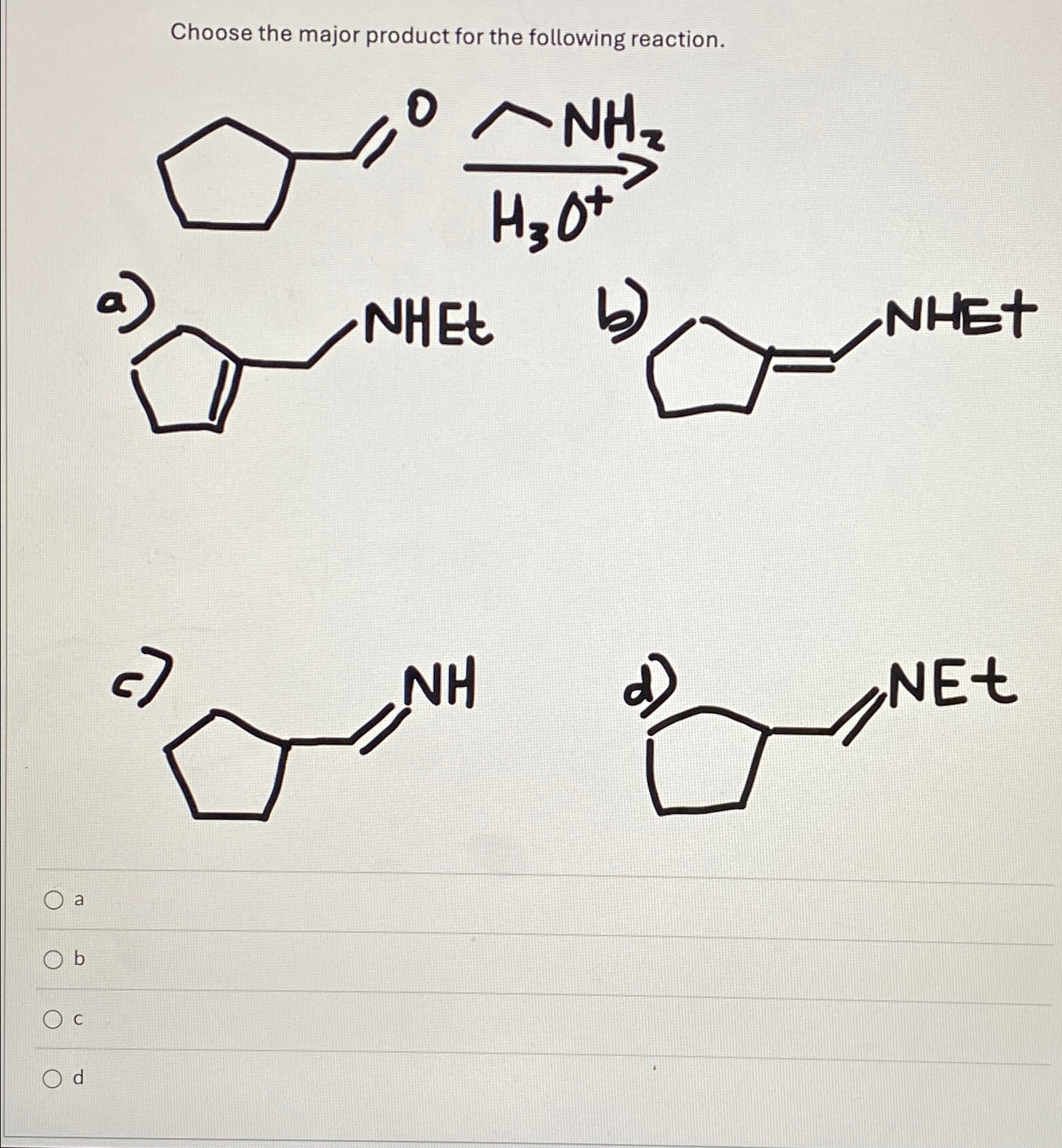 Solved Choose the major product for the following reaction. | Chegg.com