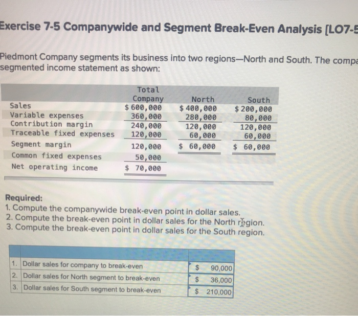 Solved Exercise 7-5 Companywide and Segment Break-Even | Chegg.com
