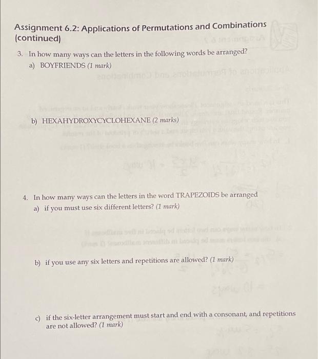 Solved Assignment 6.2: Applications of Permutations and | Chegg.com