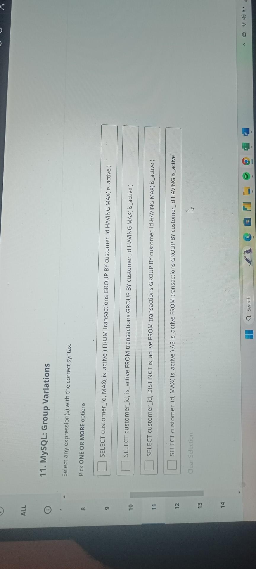 Solved Select The Expressions That Cause A Mysql Error Pick