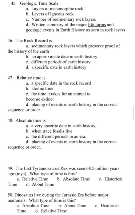 Solved 45. Geologic Time Scale a. Layers of metamorphic rock | Chegg.com