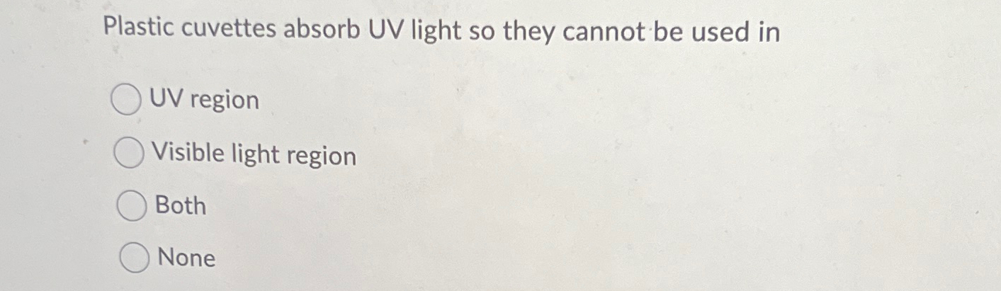 Plastic cuvettes absorb UV light so they cannot be | Chegg.com