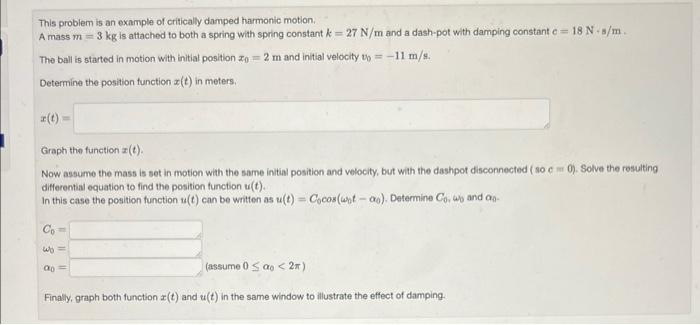 Solved This problem is an example of critically damped | Chegg.com